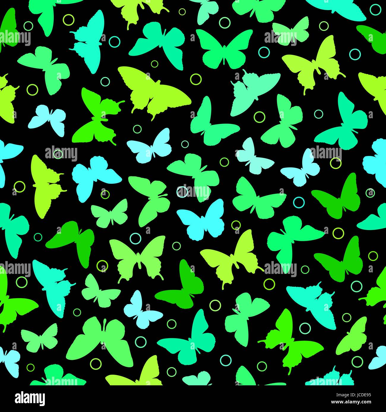Colorful butterflies silhouettes seamless pattern on black background ...