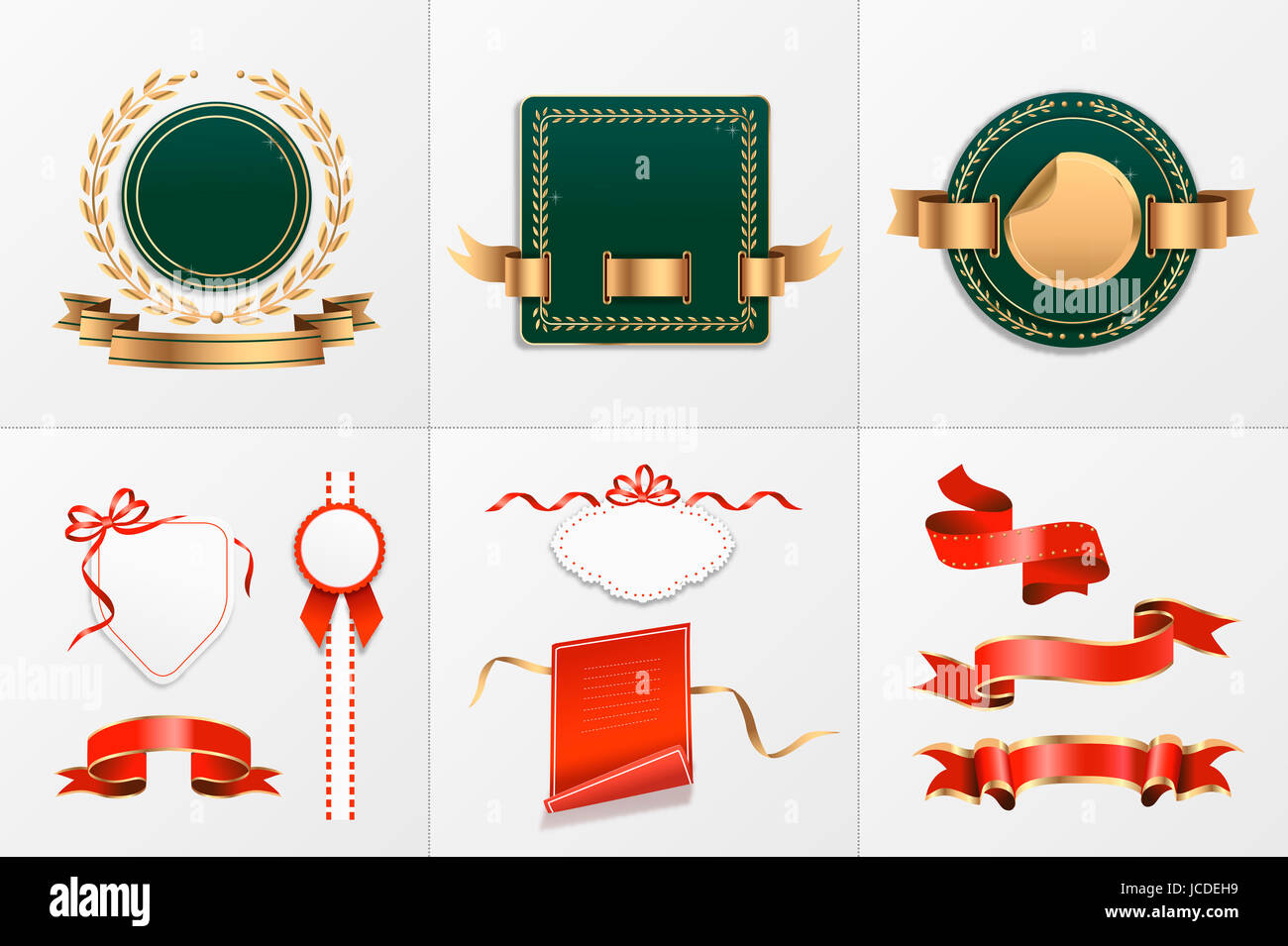 Various label stickers with ribbons Stock Photo - Alamy