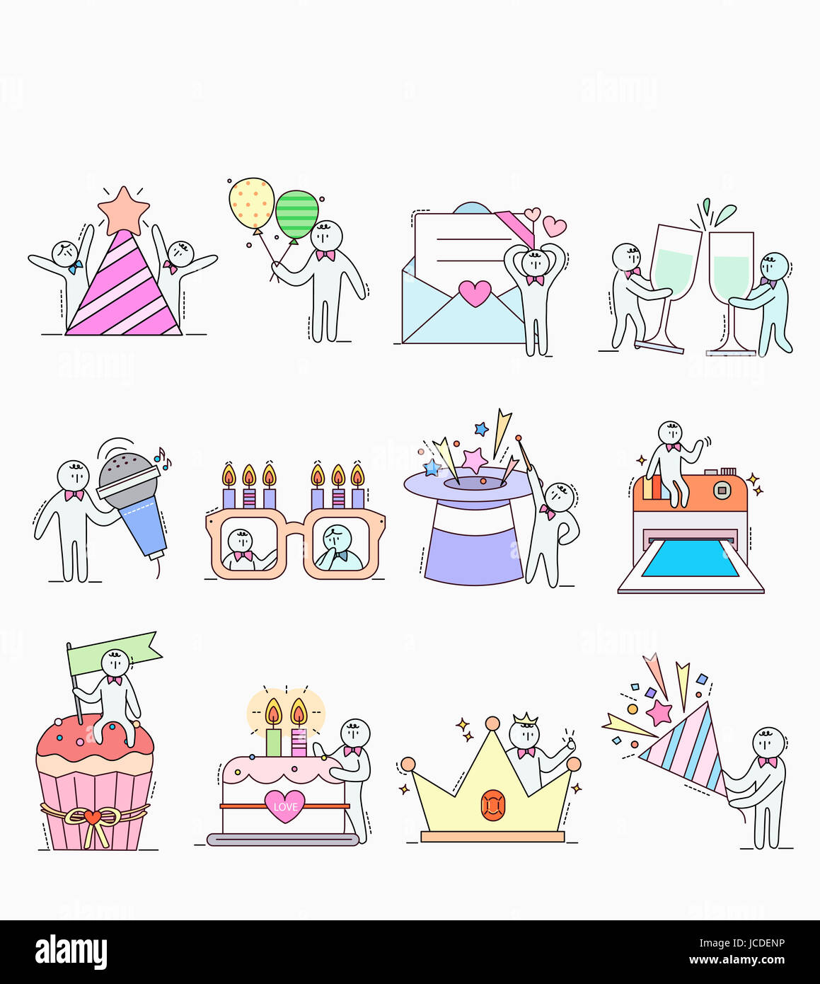 Set of various character icons related to party Stock Photo - Alamy