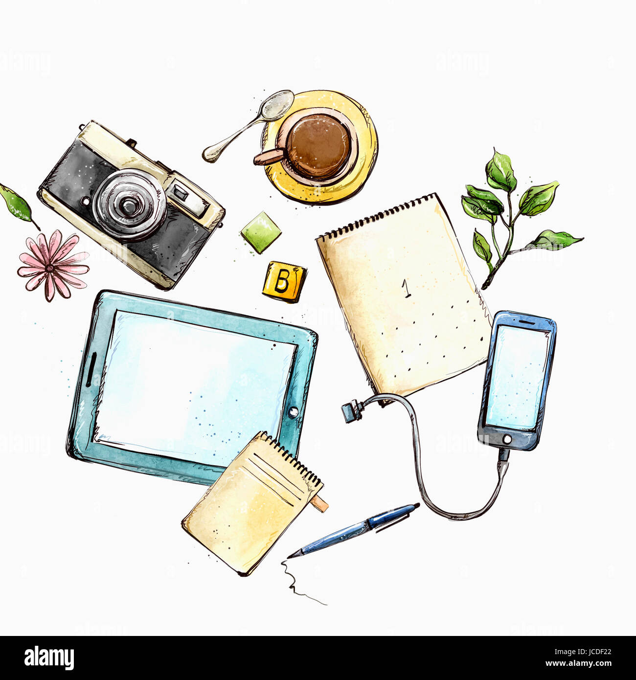 Various objects such as smart phone, tablet and camera Stock Photo - Alamy