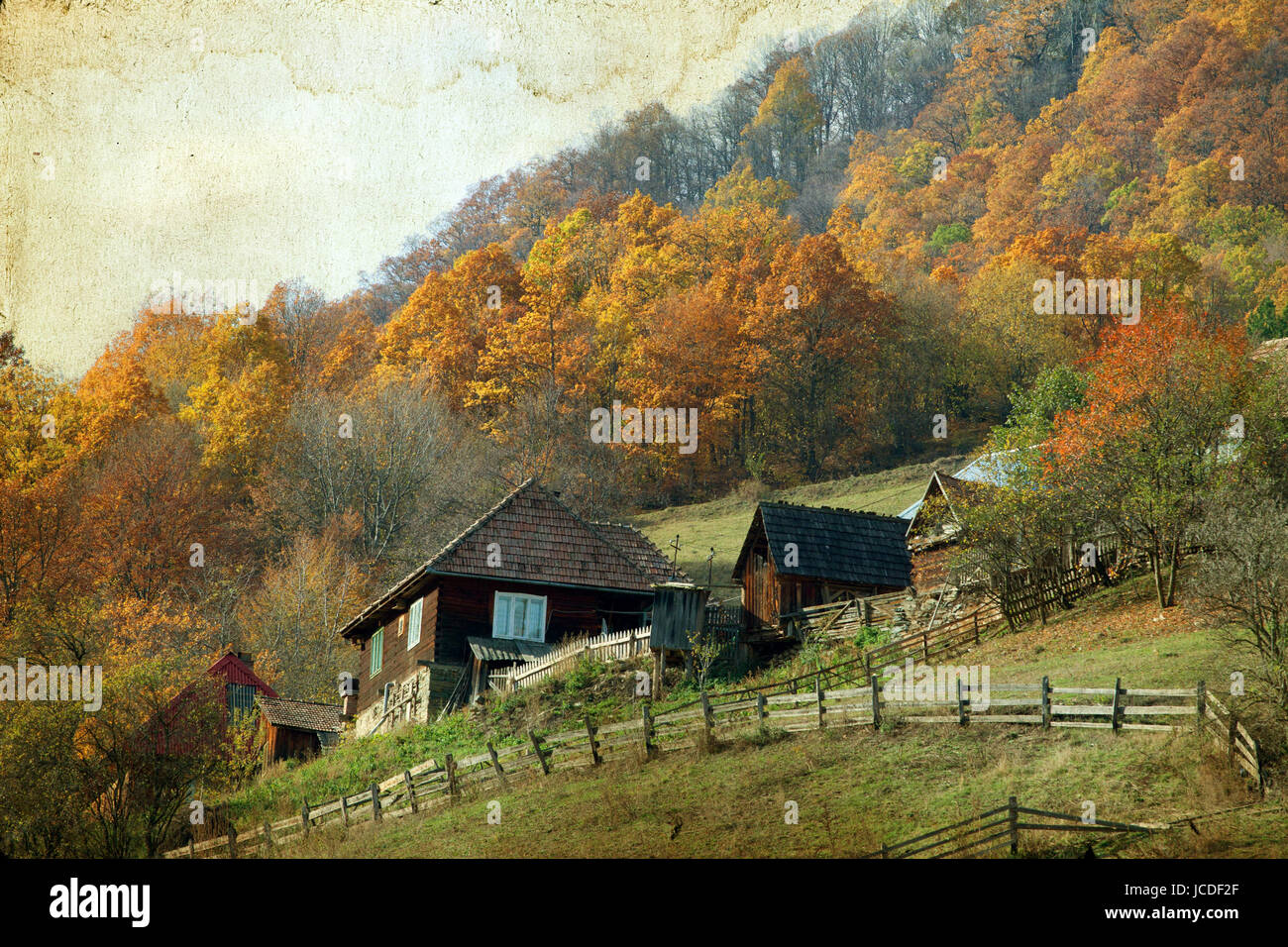 Vintage photo of autumn rural landscape Stock Photo - Alamy