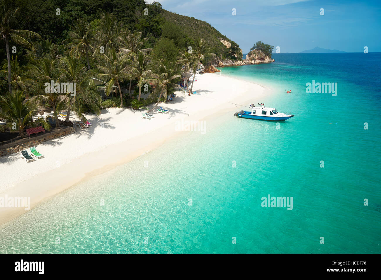 Beautiful beach aerial view over a Rawa island. White sandy beach seen ...