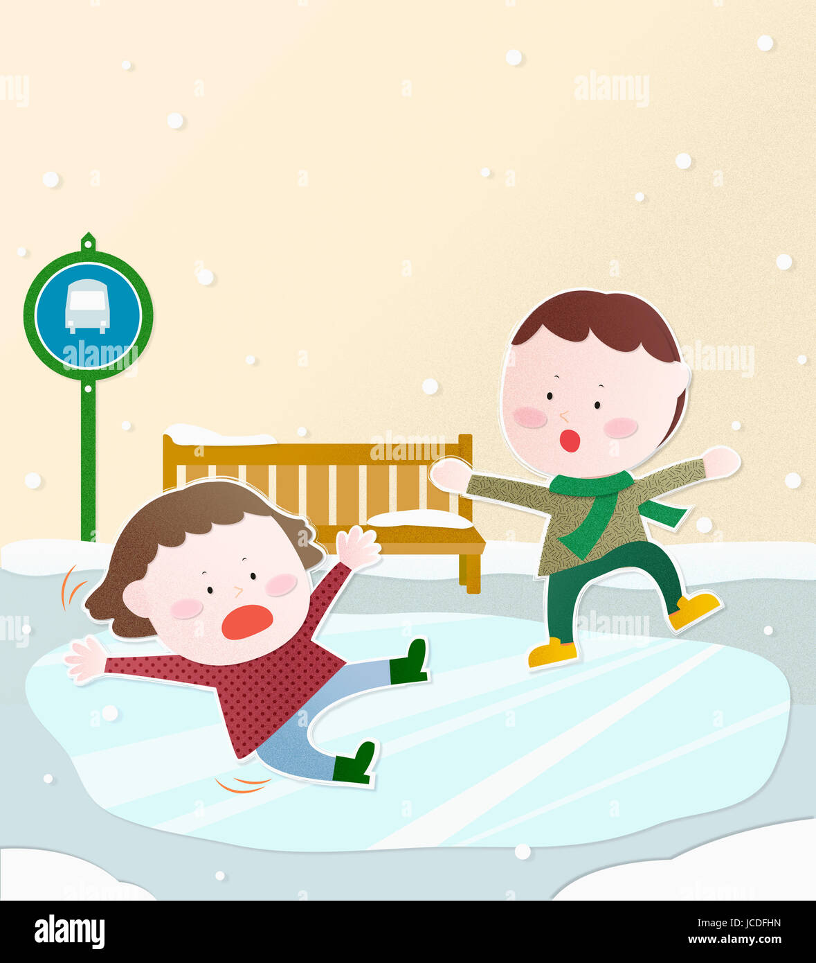 Caution of slipping on ice Stock Photo - Alamy