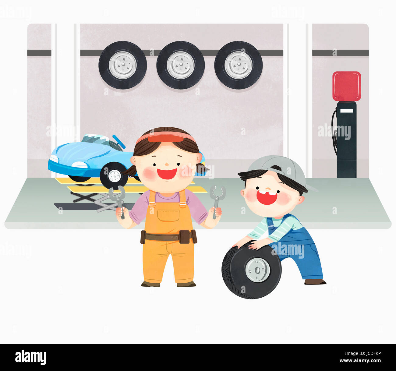 Smiling boy and girl dreaming of engineers Stock Photo - Alamy