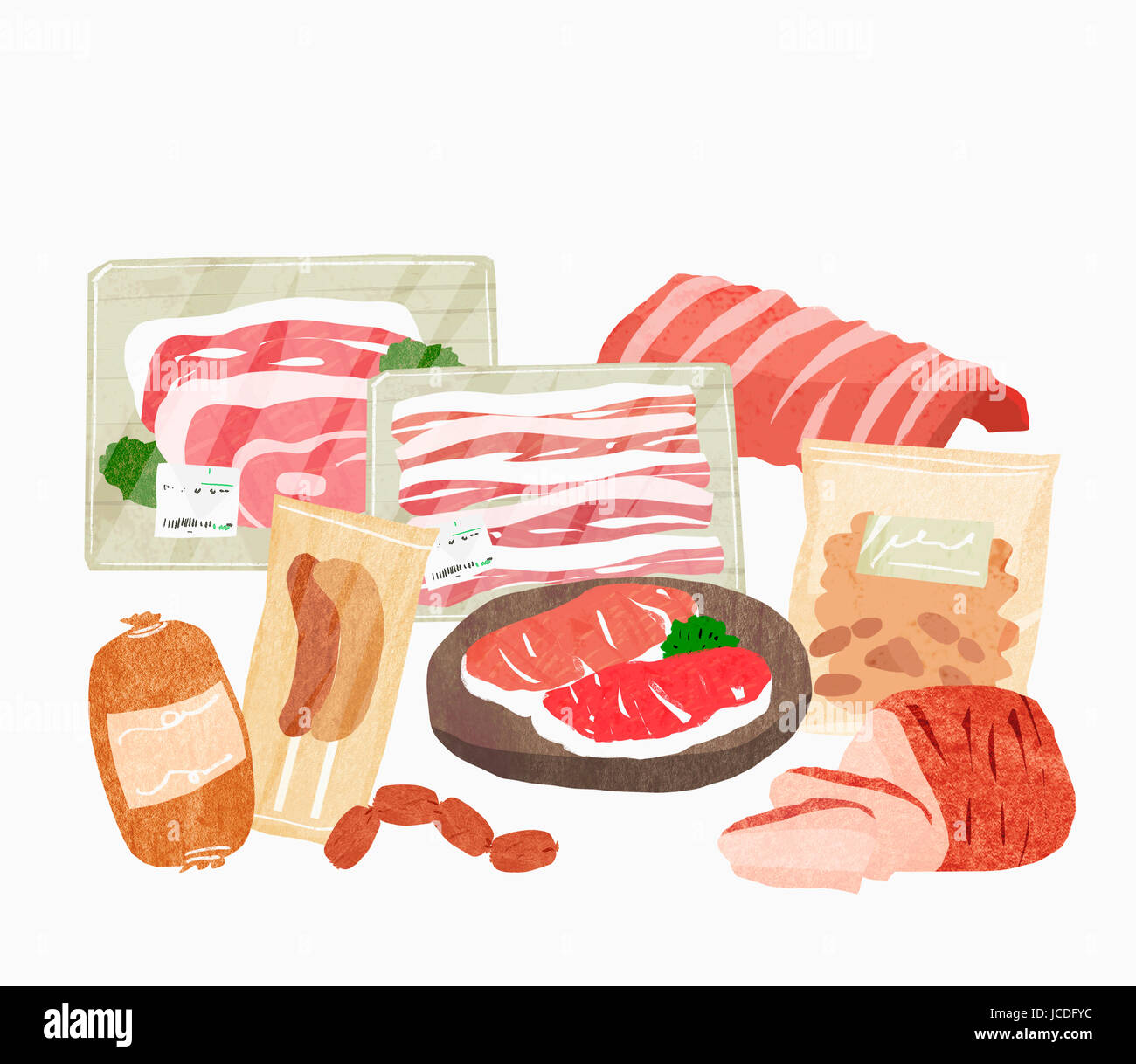 Illustration of various meat Stock Photo - Alamy