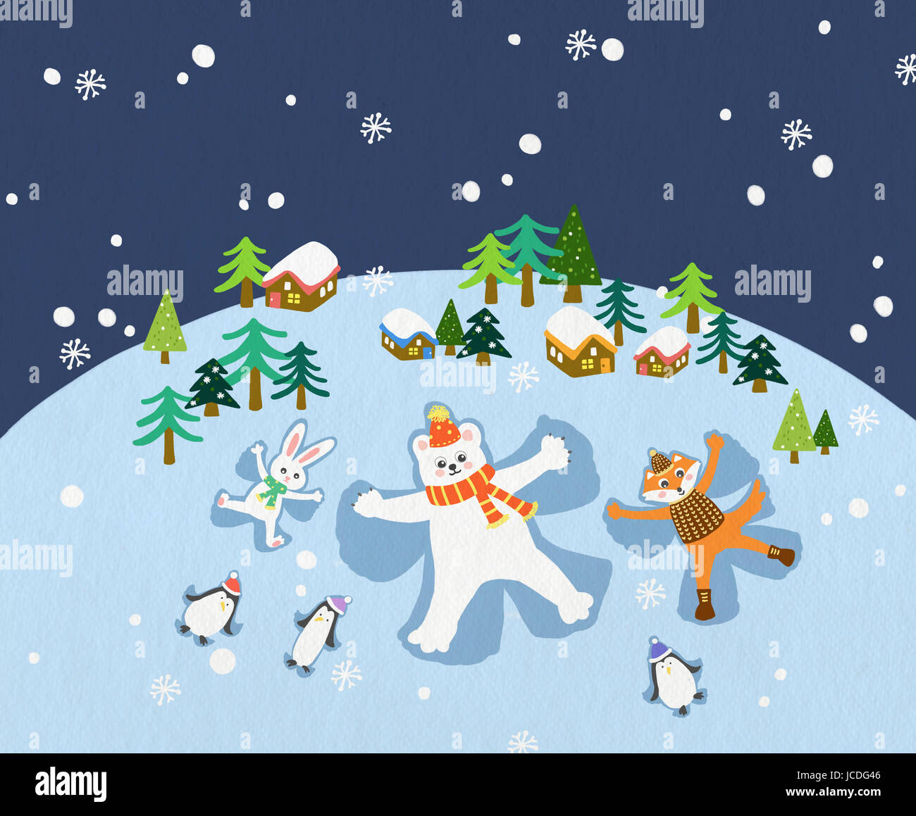 Animals making snow angels during winter vacation Stock Photo - Alamy