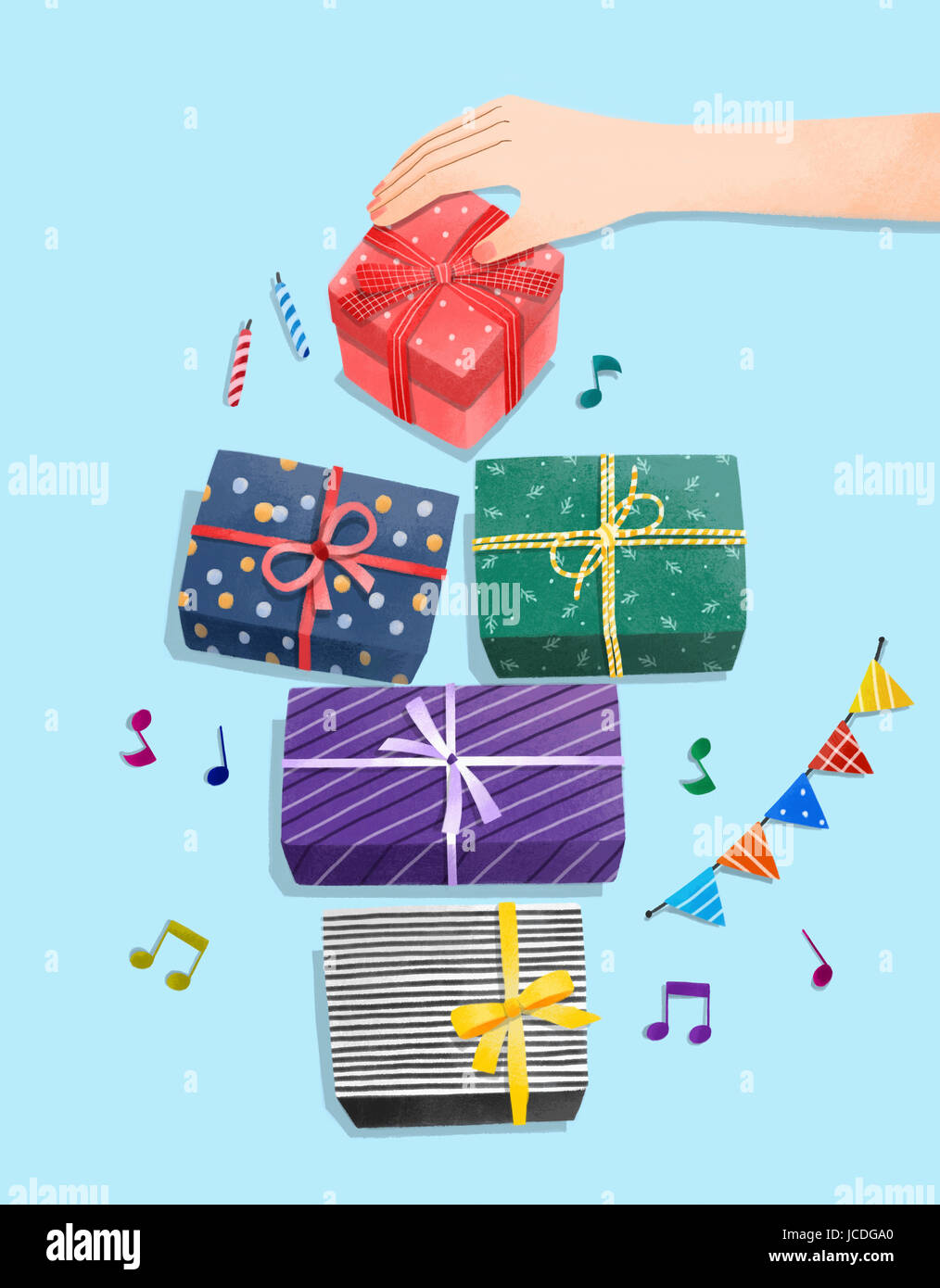 Hand with present boxes Stock Photo - Alamy