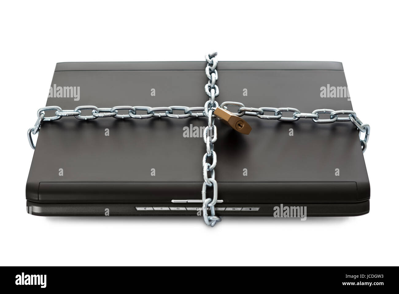 Laptop with chains and lock. Security concept. Isolated on white Stock ...