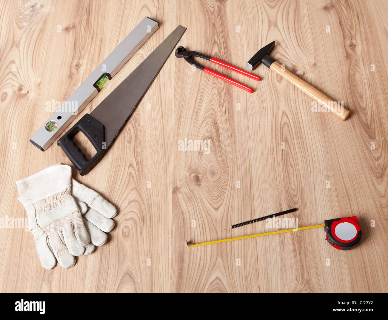 Photo of carpenter tools and building plan Stock Photo - Alamy
