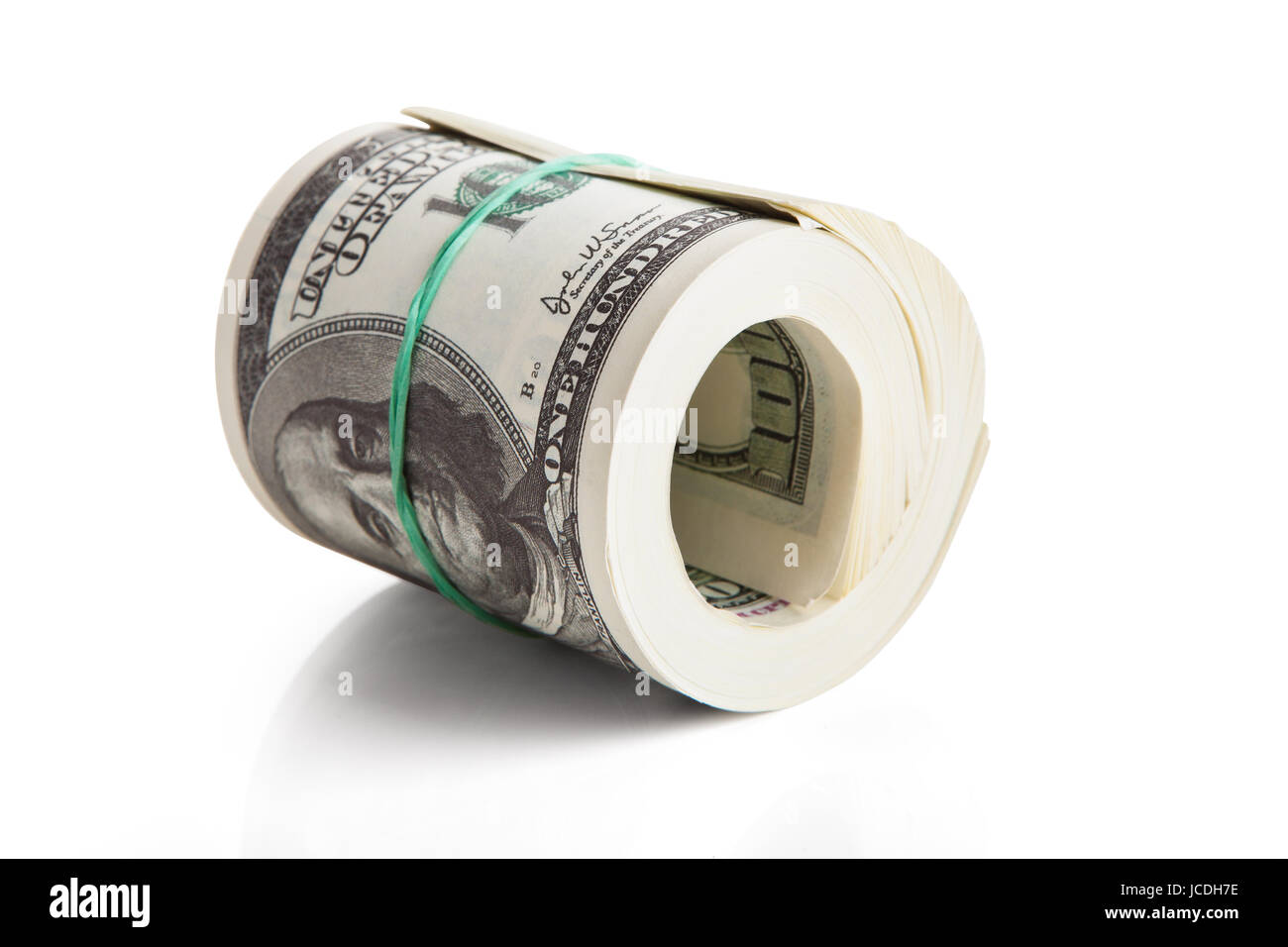 Rolled Us Dollar Notes Over White Background Stock Photo - Alamy