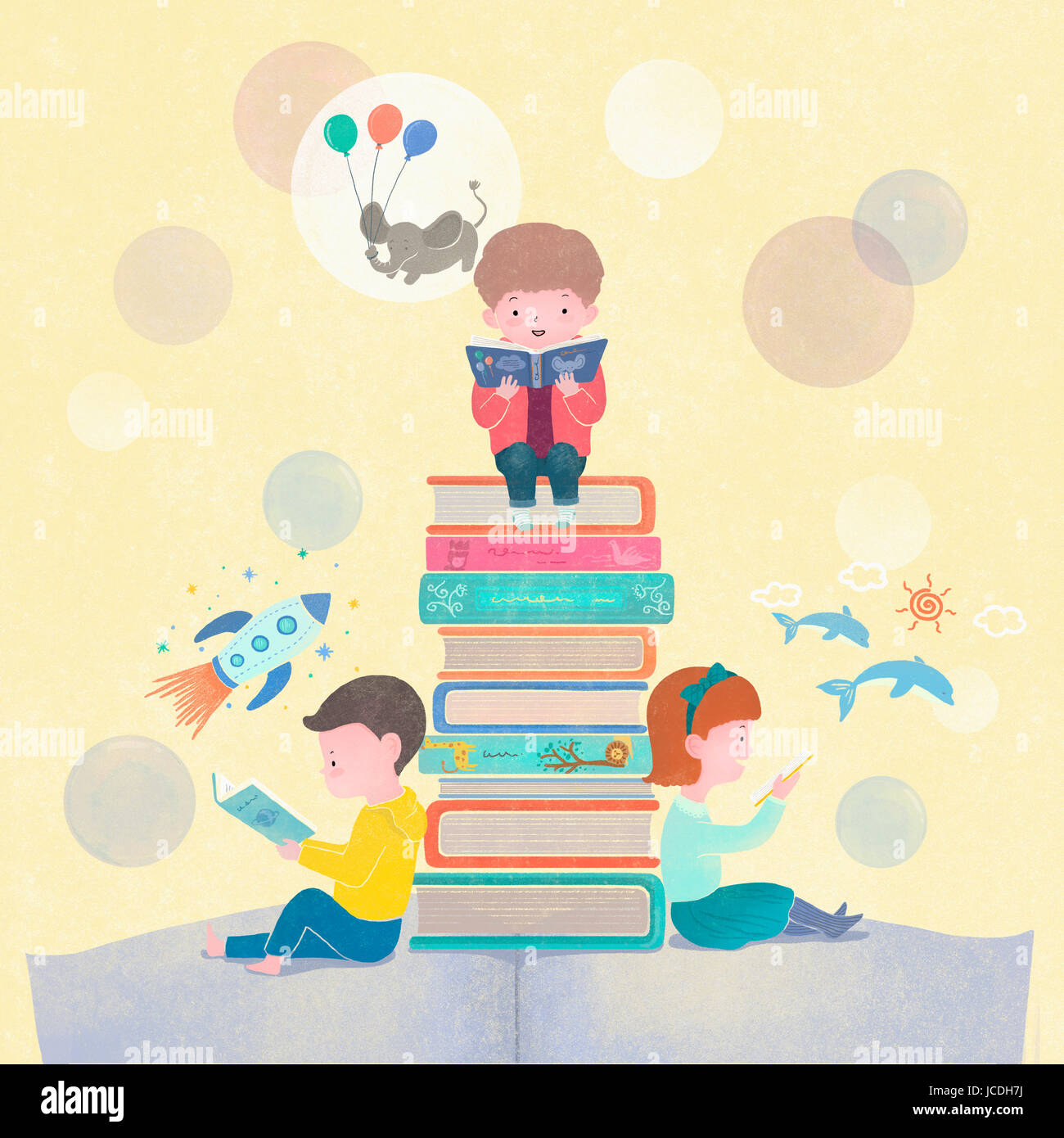 Elementary school kids enjoying reading Stock Photo - Alamy