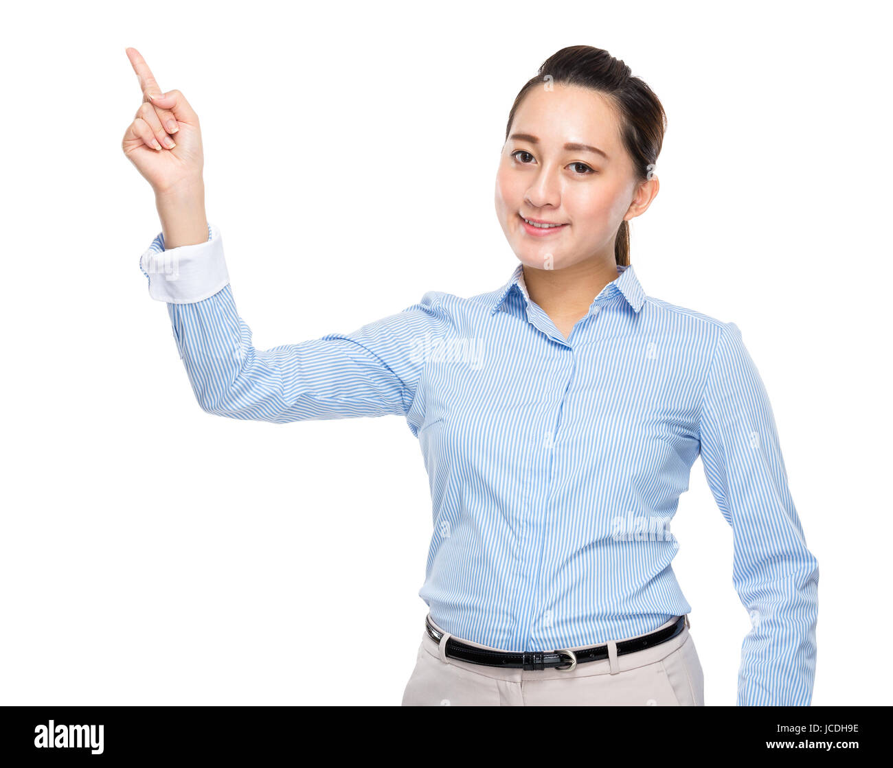 Business woman with finger up Stock Photo - Alamy
