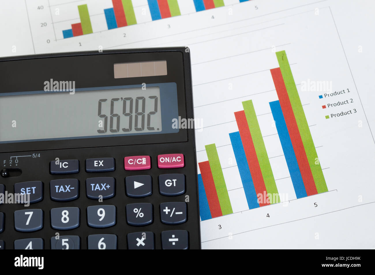 Photo of calculator and business growth charts Stock Photo - Alamy