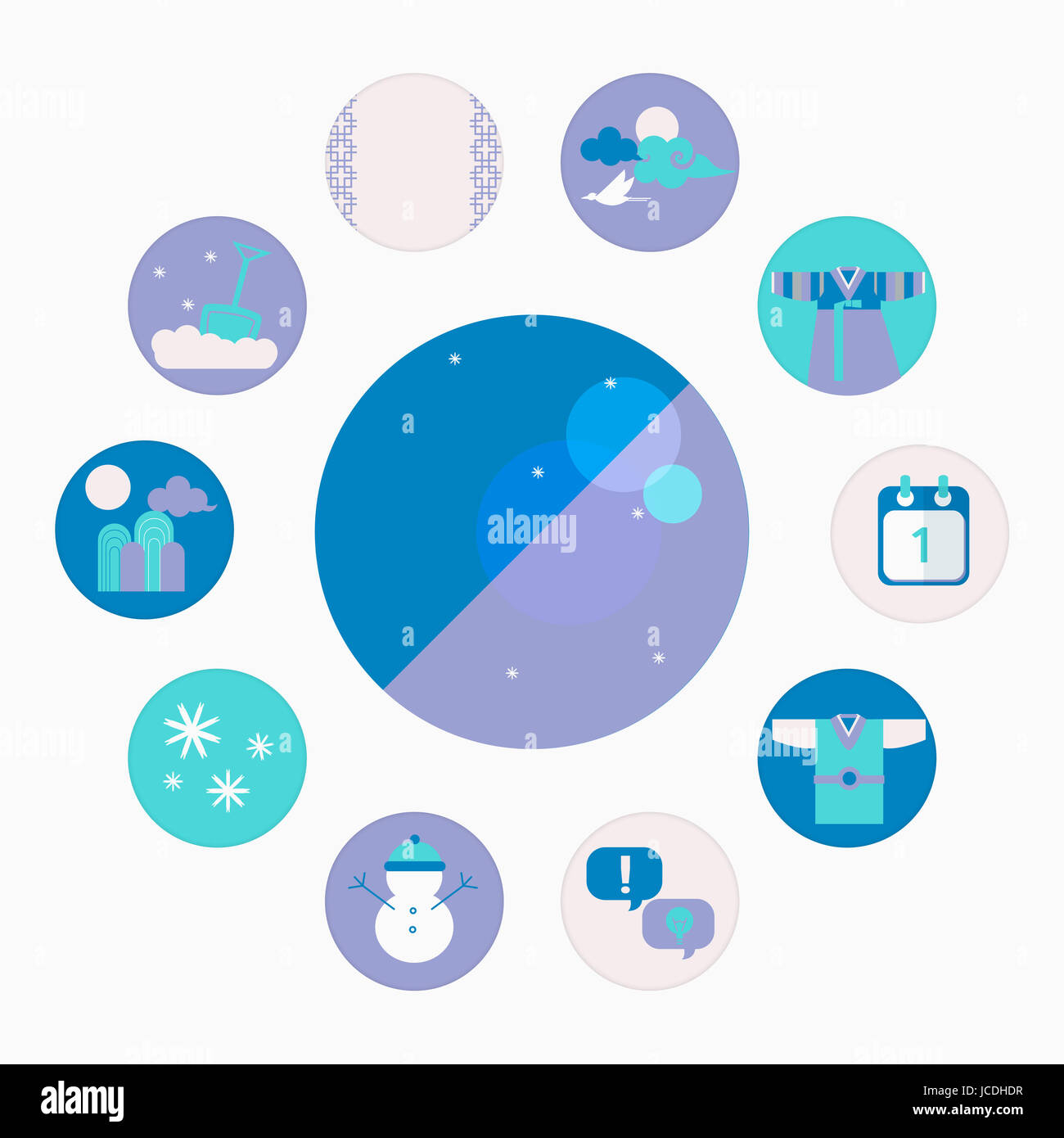 Set of various icons related to January Stock Photo - Alamy