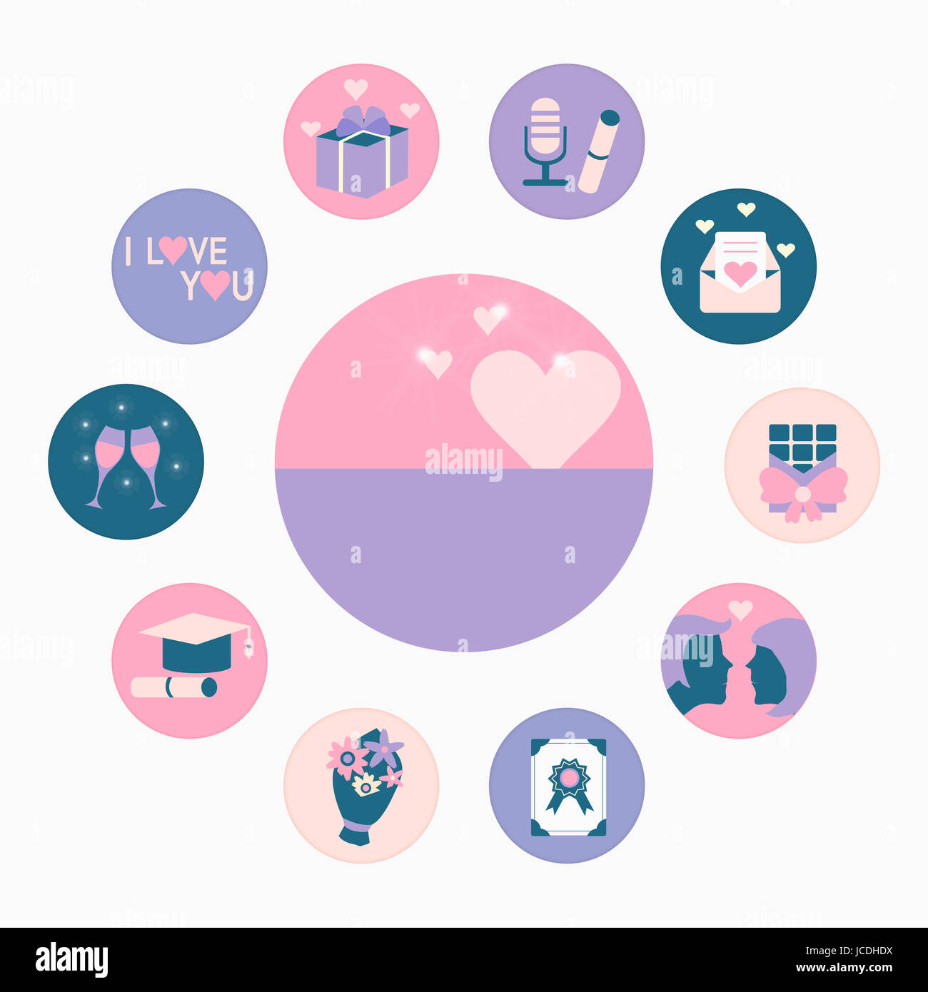Set of various icons related to February Stock Photo - Alamy