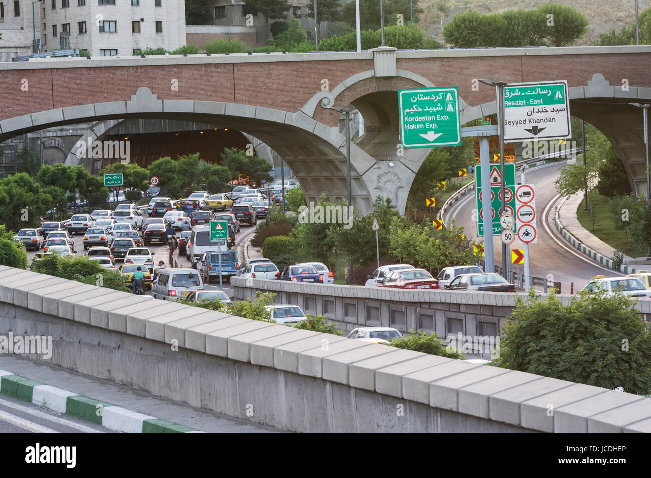 Tehran, IRAN - May 31, 2017 Evening Traffic on Resalat Highway at ...