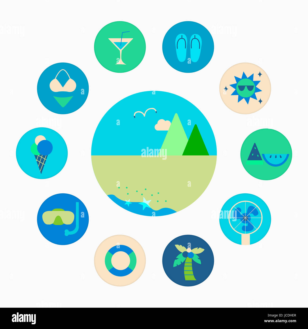 Set of various icons related to August Stock Photo - Alamy