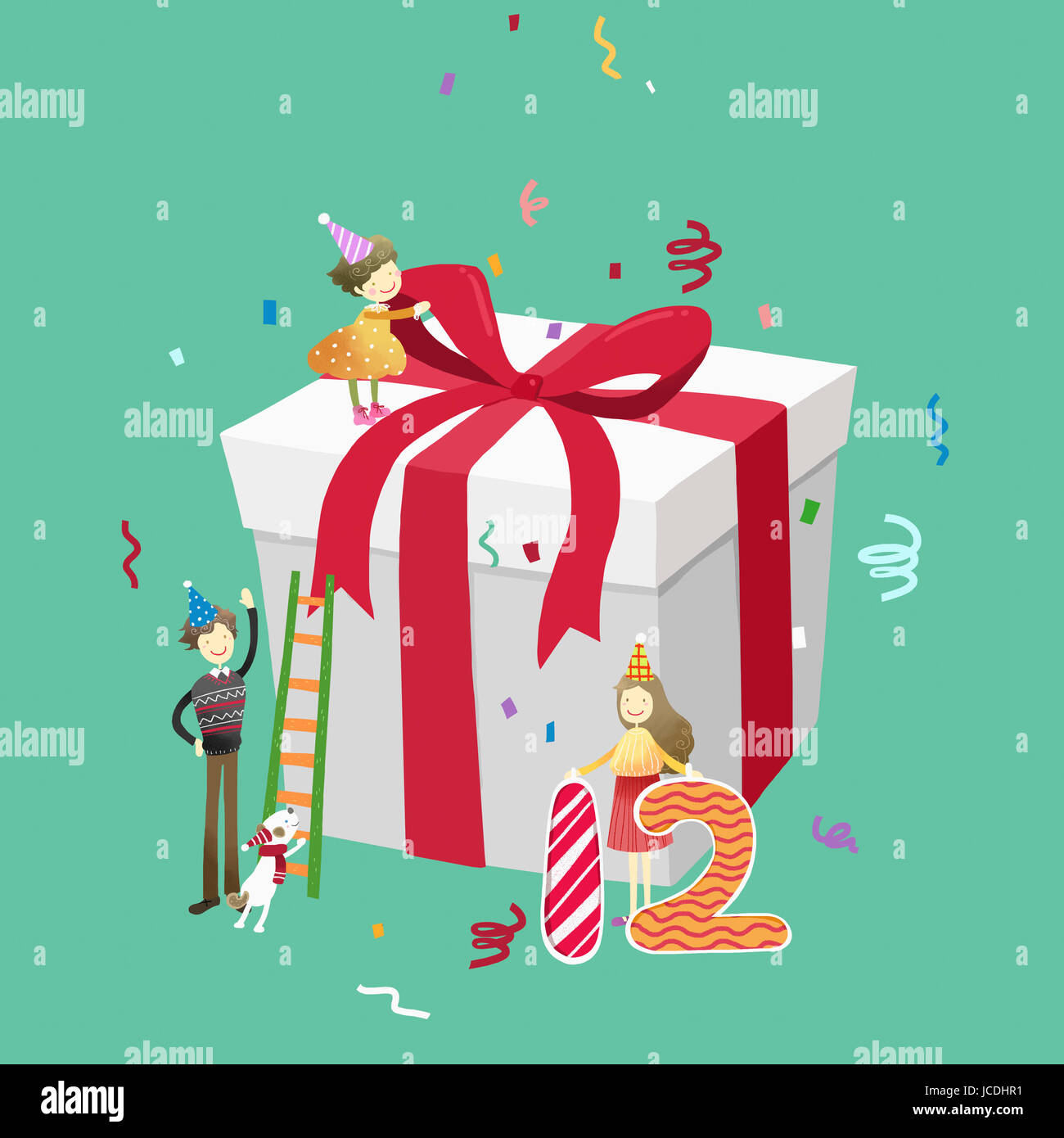 I Happiness with present in December Stock Photo - Alamy