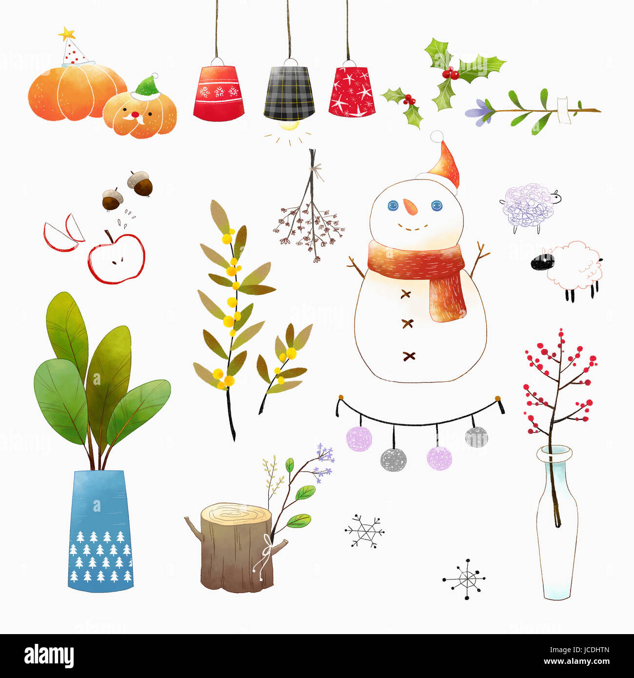 Various objects related to winter and Christmas Stock Photo - Alamy