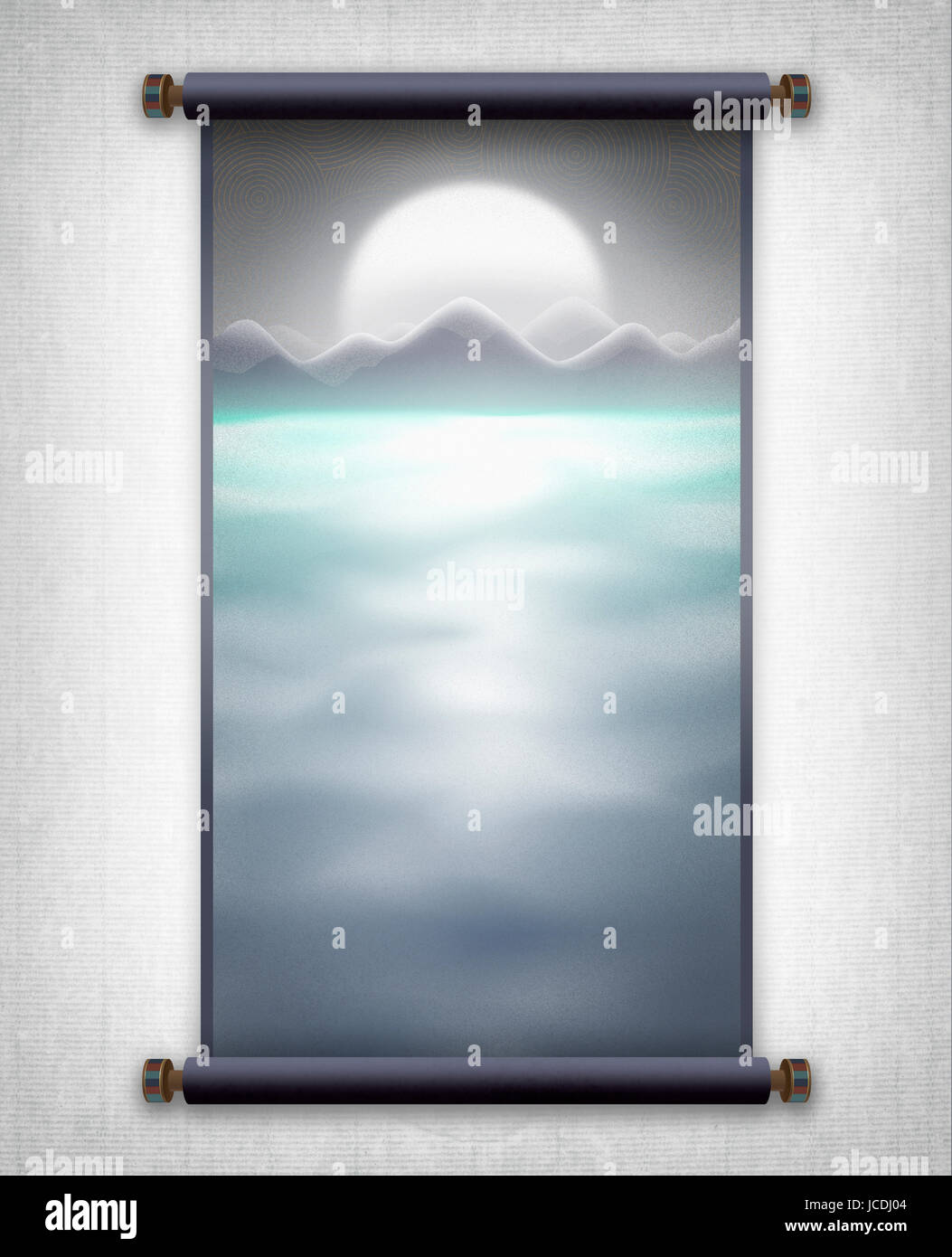 Scroll with oriental landscape Stock Photo - Alamy