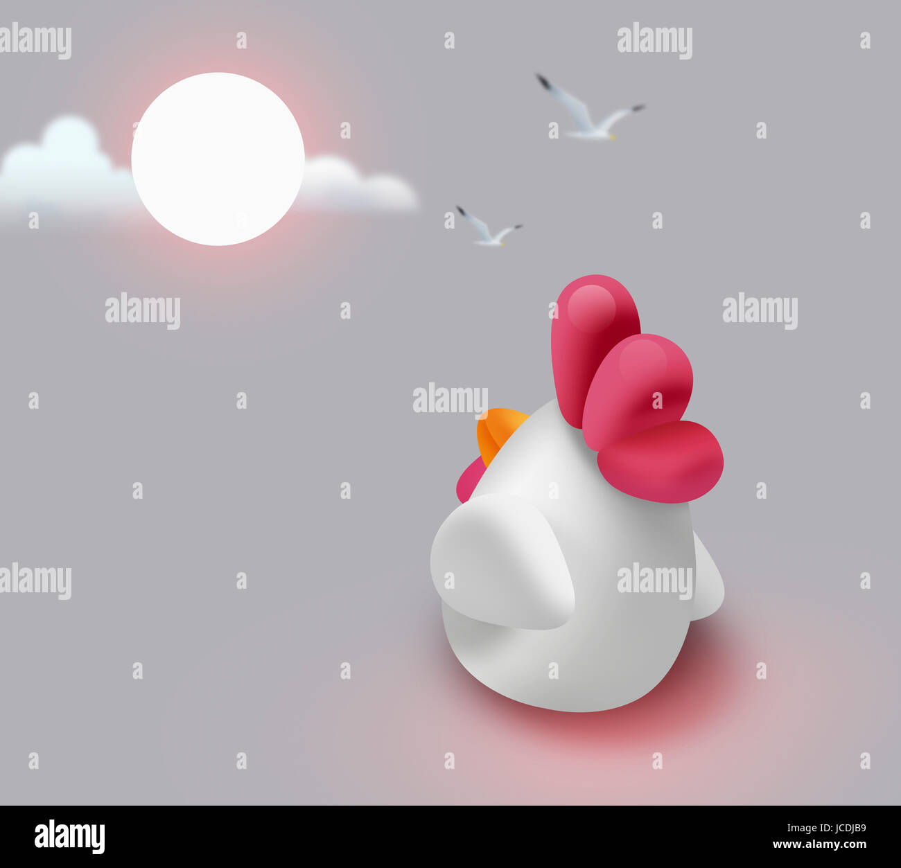 Cute chicken watching full moon Stock Photo - Alamy