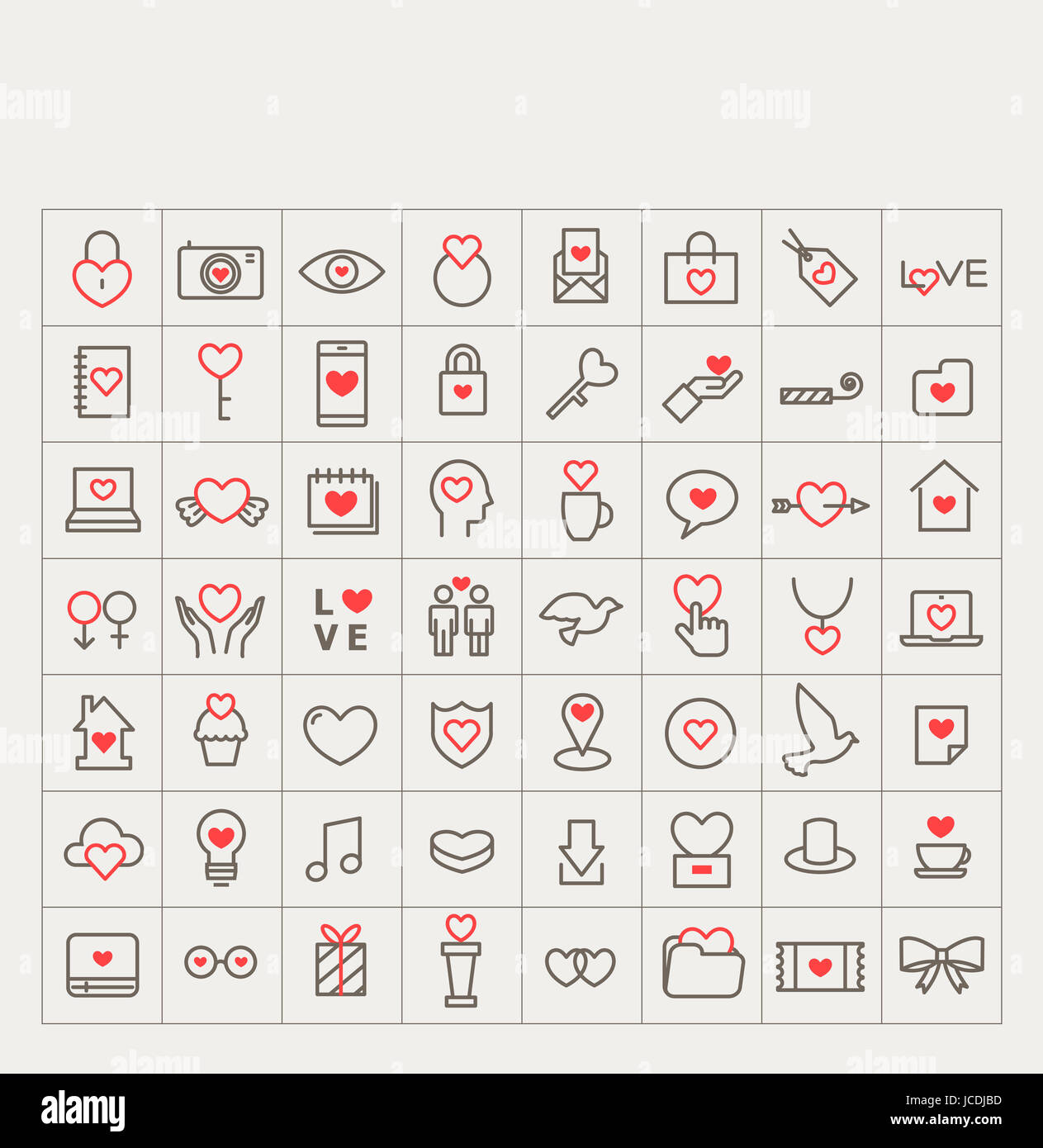 Set of icons with heart Stock Photo - Alamy