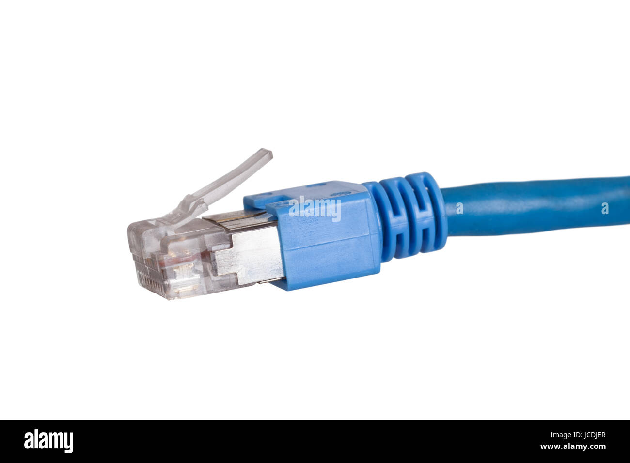 Connector of blue network cable isolated on white Stock Photo - Alamy