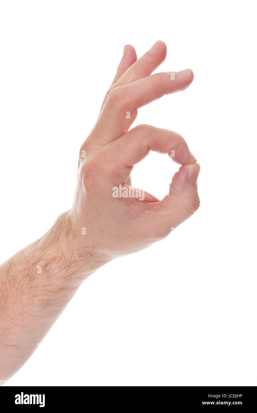 Male Hand Showing Ok Sign Over White Background Stock Photo - Alamy