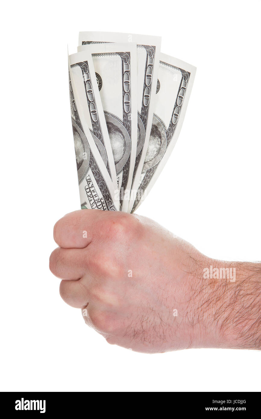 Close-up Of Man's Hand Holding Currency Note On White Background Stock ...