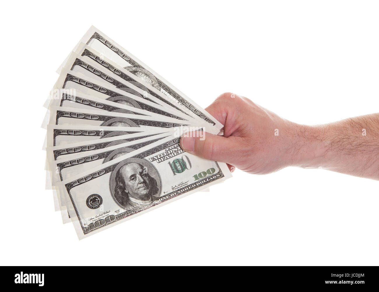 Close-up Of Man's Hand Holding Currency Note On White Background Stock ...
