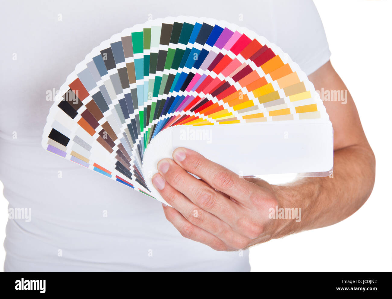 Young Man Holding Color Palette Isolated On White Background Stock ...
