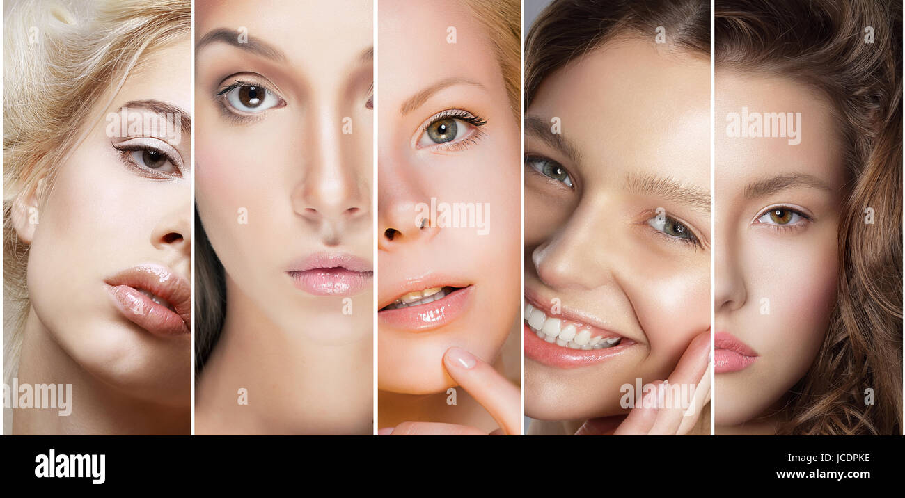 Beauty Collage. Set of Women's Faces with Different Make Up Stock Photo ...
