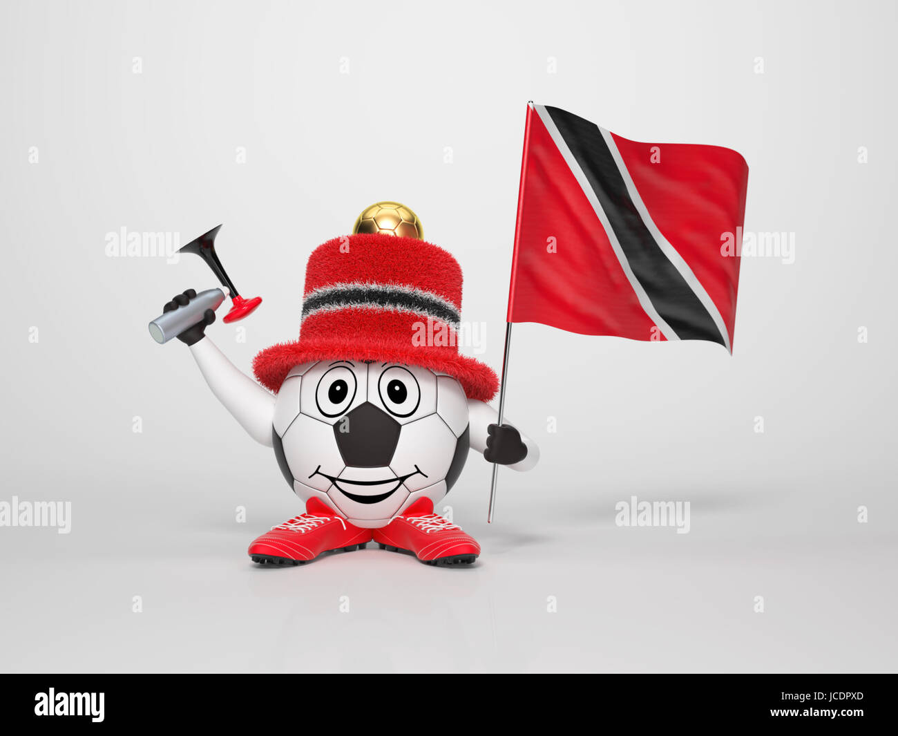 A cute and funny soccer character holding the national flag of Trinidad ...