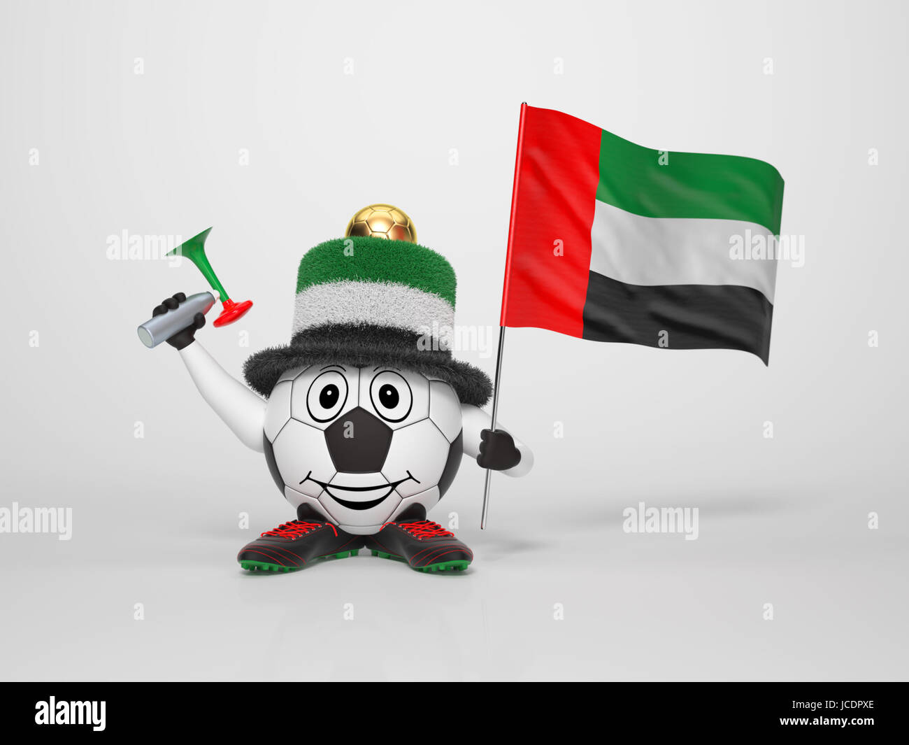 A cute and funny soccer character holding the national flag of United ...