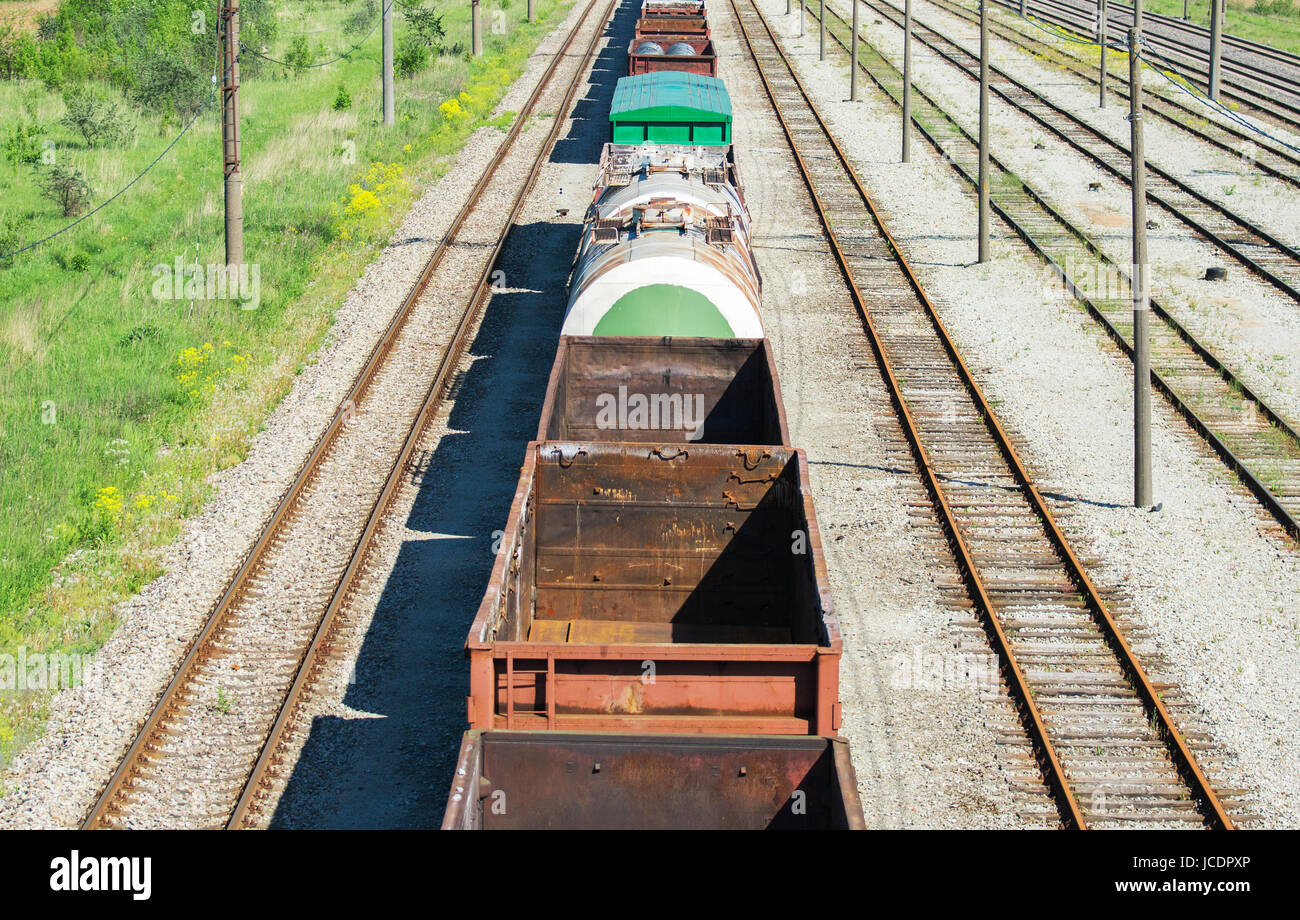 Railway station view with wagons Stock Photo - Alamy