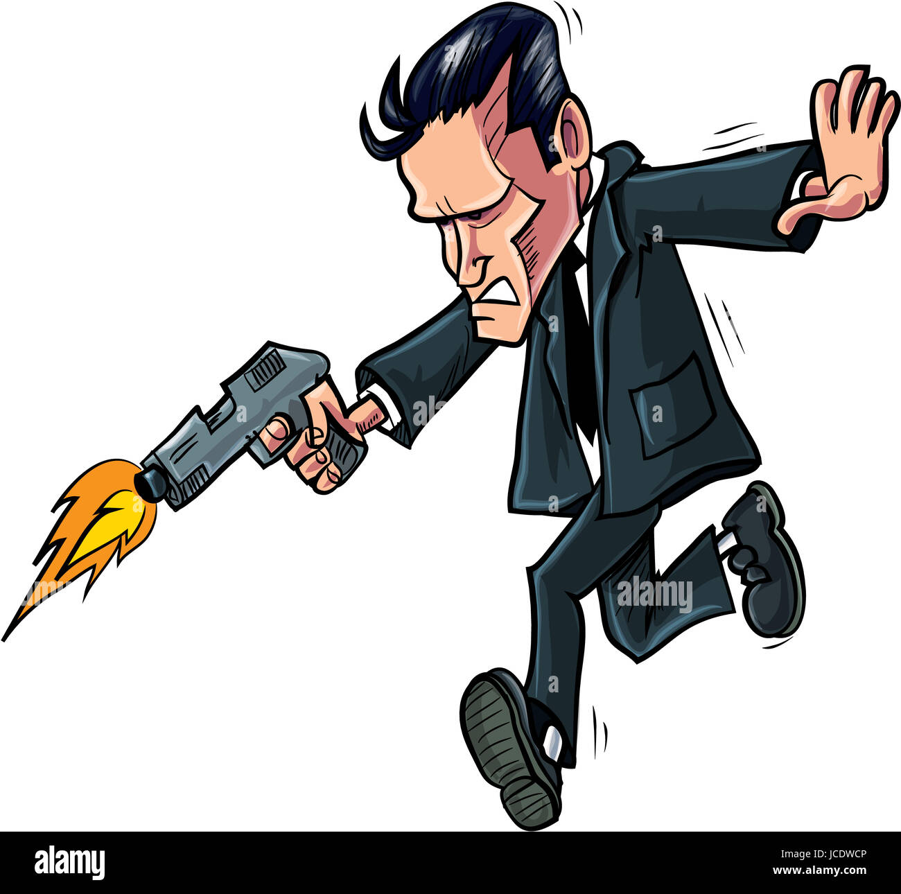 Cartoon spy running with his gun. Isolated Stock Photo - Alamy