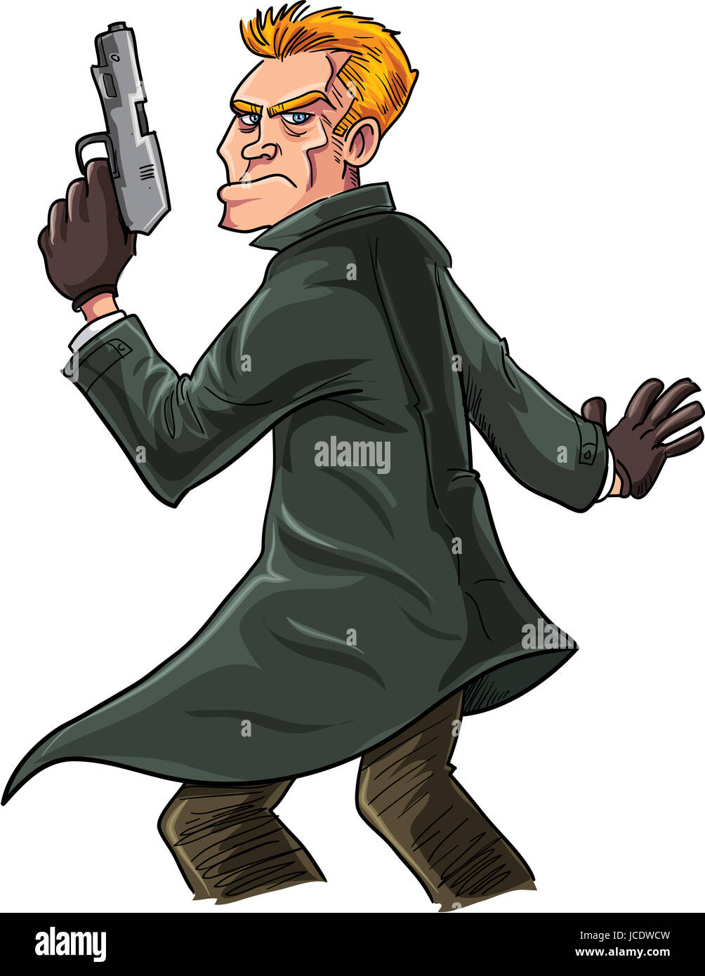 Cartoon spy with a gun looking over his shoulder. Isolated Stock Photo ...