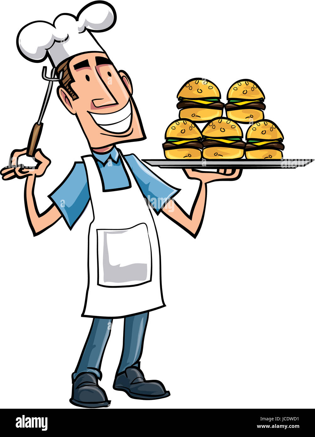 Cartoon chef with hamburgers on a serving platter Stock Photo - Alamy