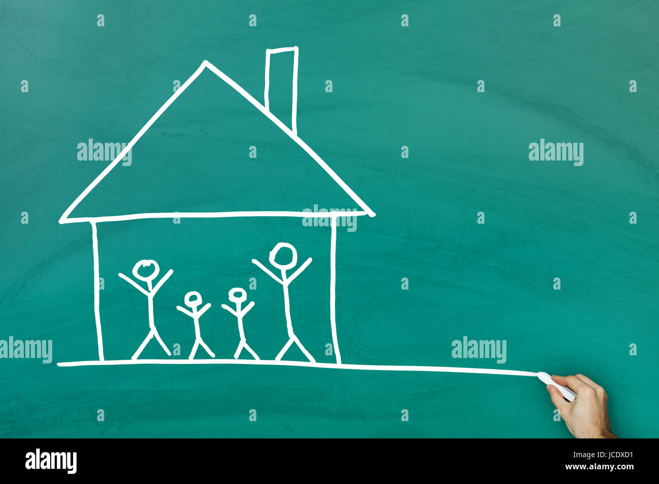 Family at home concept on green blackboard Stock Photo - Alamy