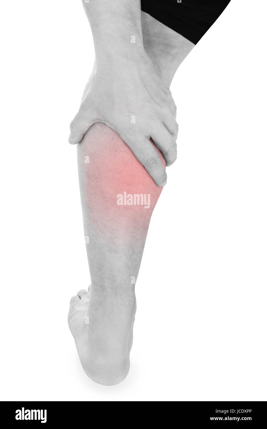 Man With Leg Pain On White Background Stock Photo - Alamy
