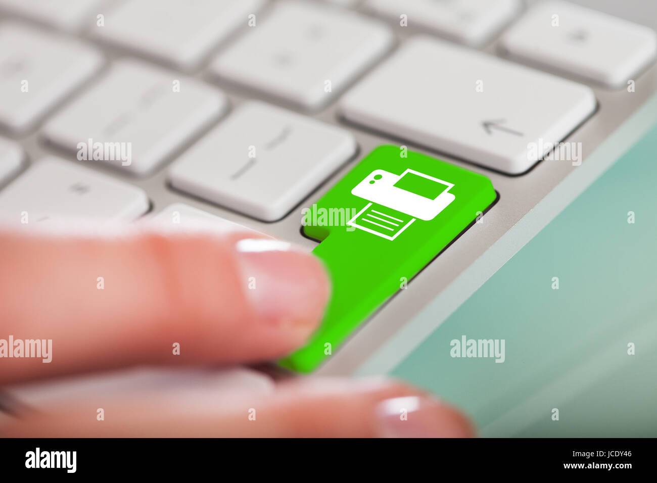 Close-up Of Hand Over Key With Printer Icon On Keyboard Stock Photo - Alamy