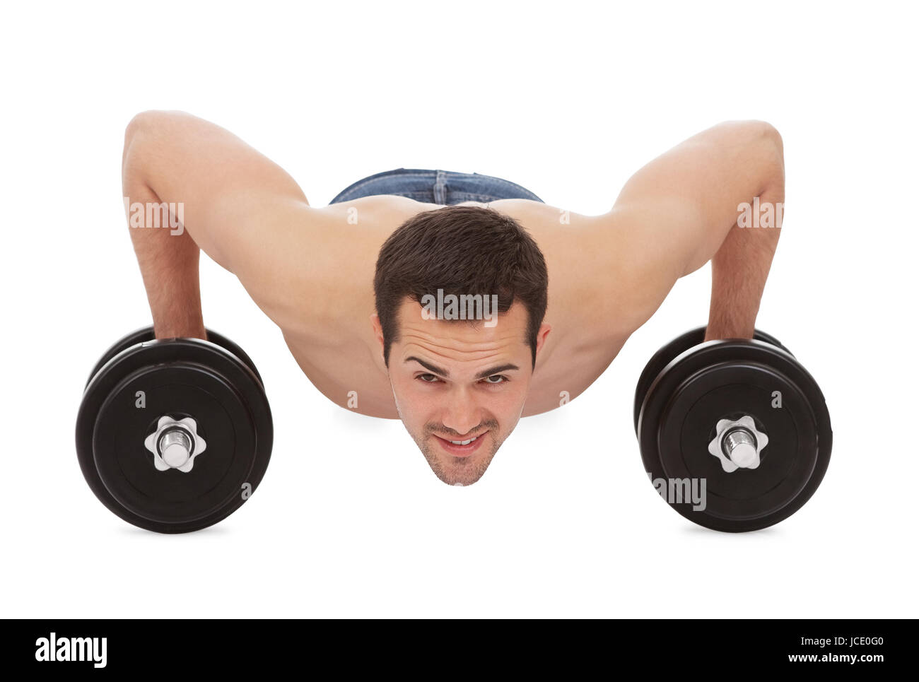 Muscular young man doing pushups. Isolated on white Stock Photo - Alamy