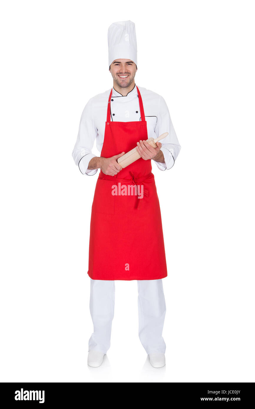 Portrait of cheerful chef in uniform. Isolated on white Stock Photo - Alamy