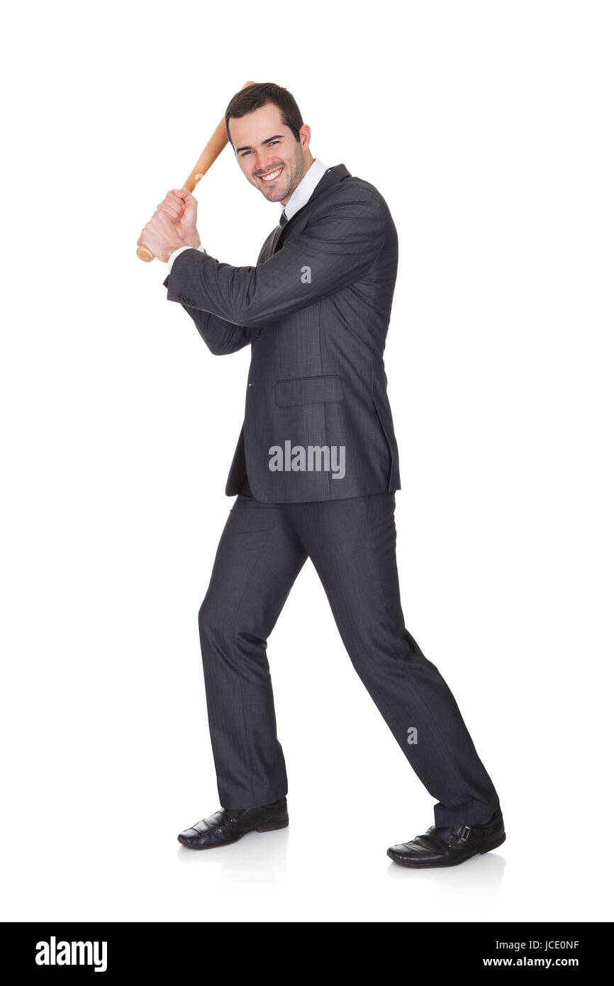 Gangster with baseball bat. Isolated on white Stock Photo - Alamy