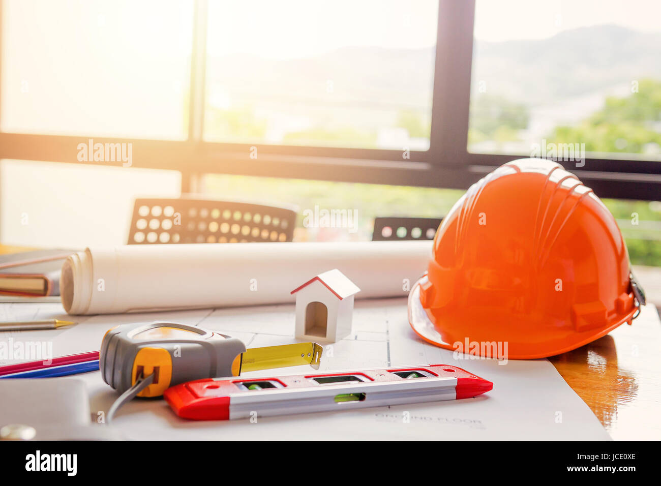An architect working desk with copy space - Architectural Concept Stock ...