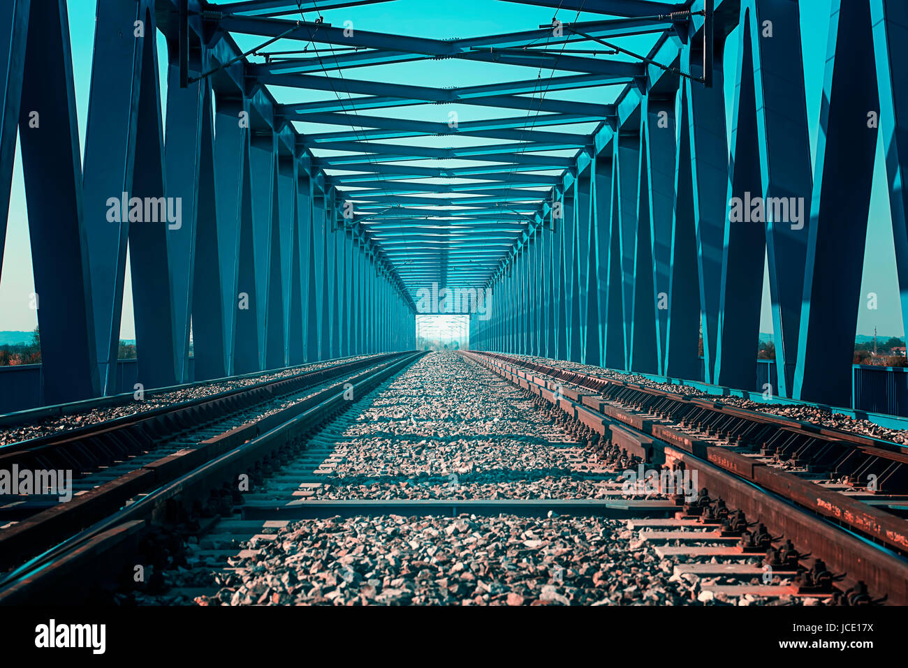 Rails running on a railway bridge Stock Photo - Alamy