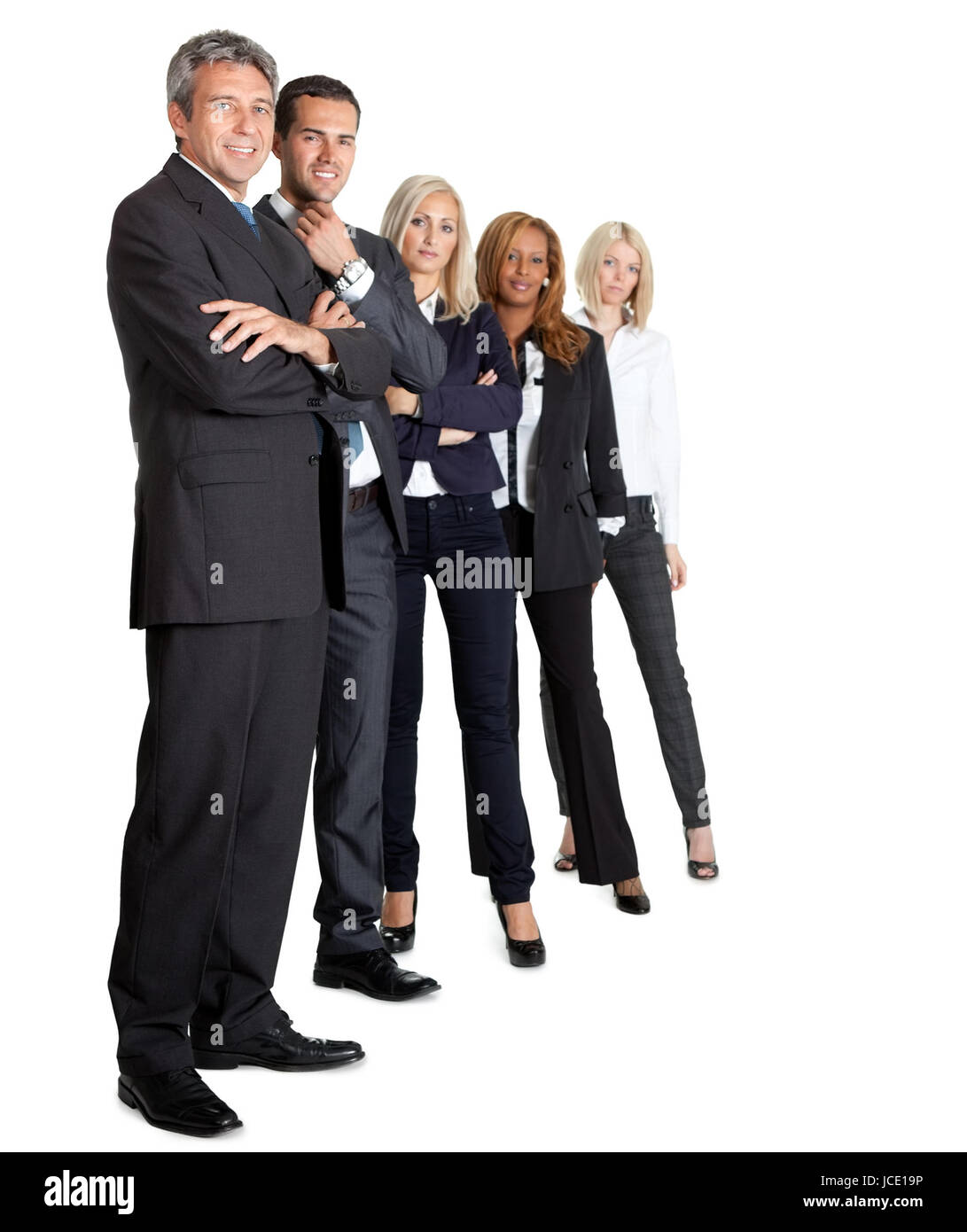 Diverse business group standing in line isolated on white background ...