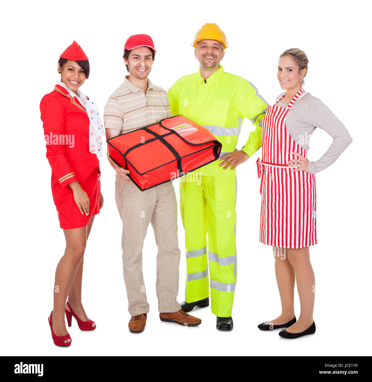 Diverse group of smiling workers. Isolated on white Stock Photo - Alamy