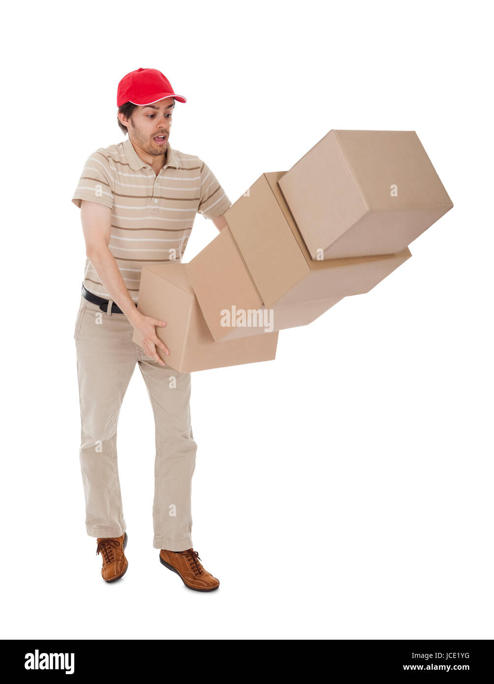 Delivery man falling stack boxes hi-res stock photography and images ...