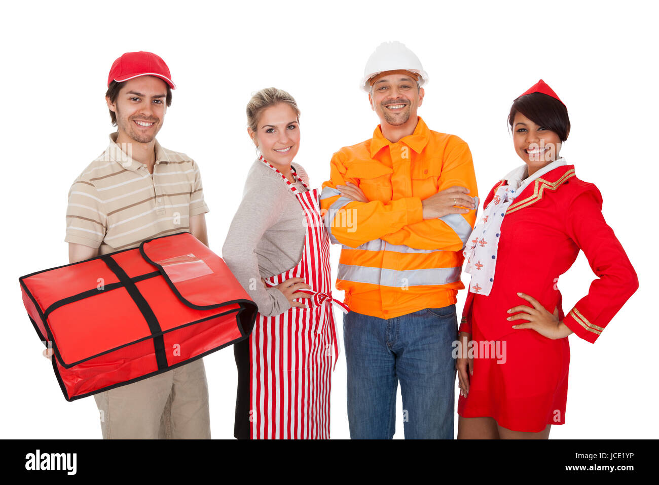 Diverse group of smiling workers. Isolated on white Stock Photo - Alamy